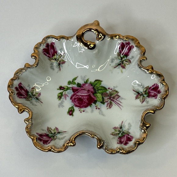 unknown | Accents | Vintage Leafshaped Porcelain Dish With Roses Gold ...